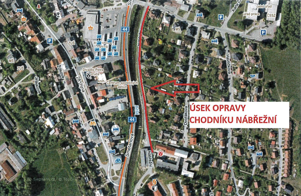 Chodník ul. Nábřežní (od OP k mostu u kina) | město Jeseník